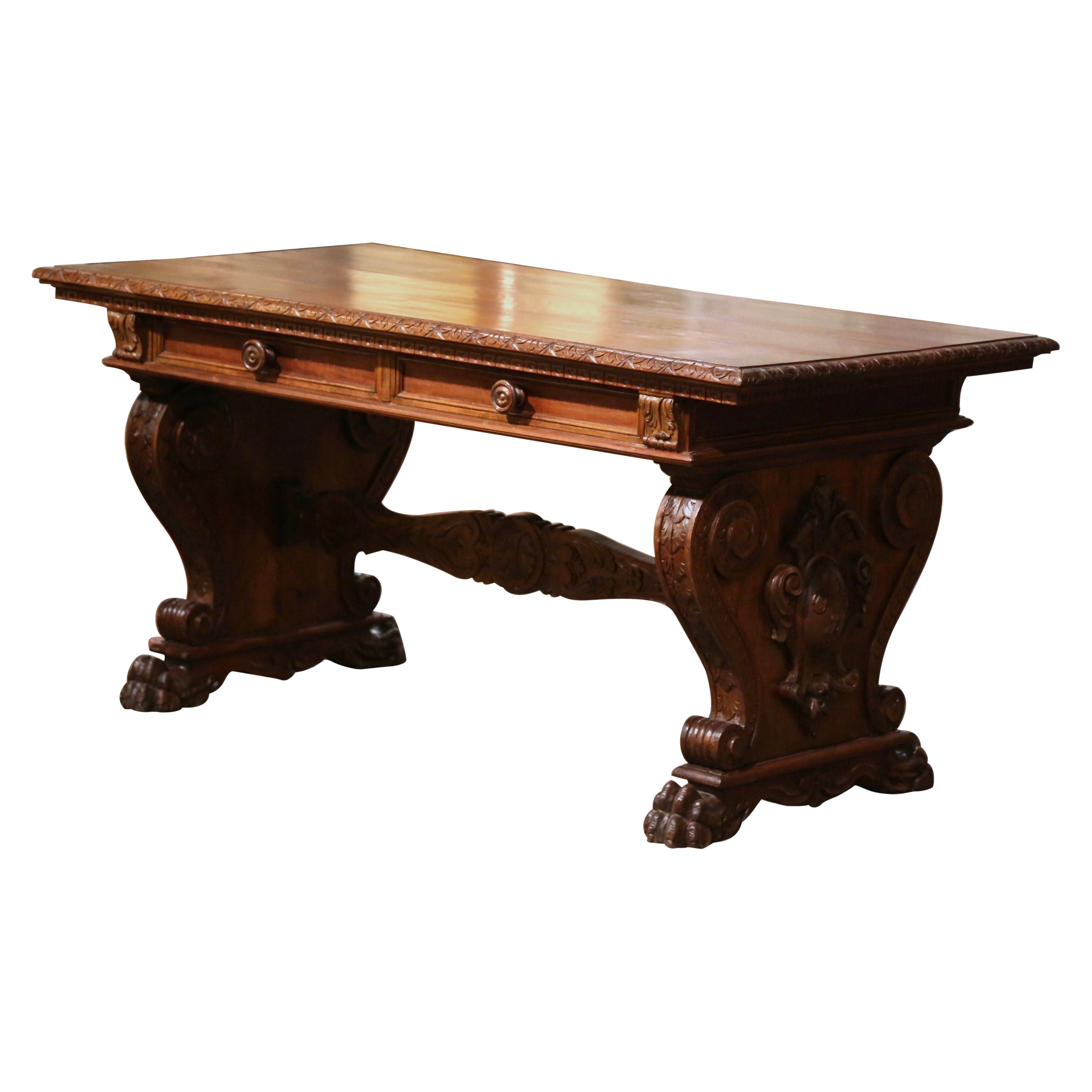 19th Century Italian Renaissance Revival Writing Desk Made of Walnut ...