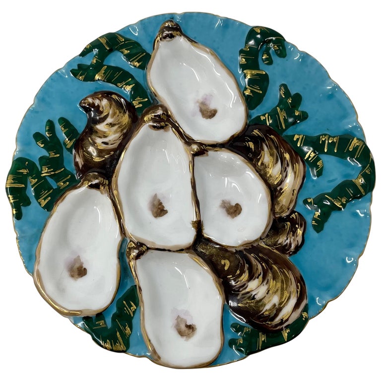 Antique French Limoges Porcelain Cyan Blue and Green Turkey Pattern ...