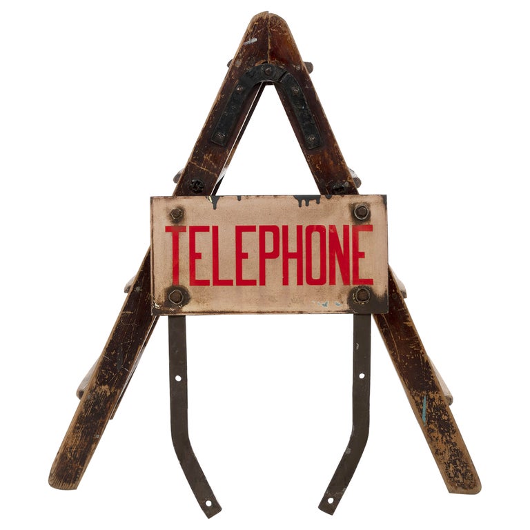 Industrial Enamel Telephone Sign, circa 1950s For Sale at 1stDibs