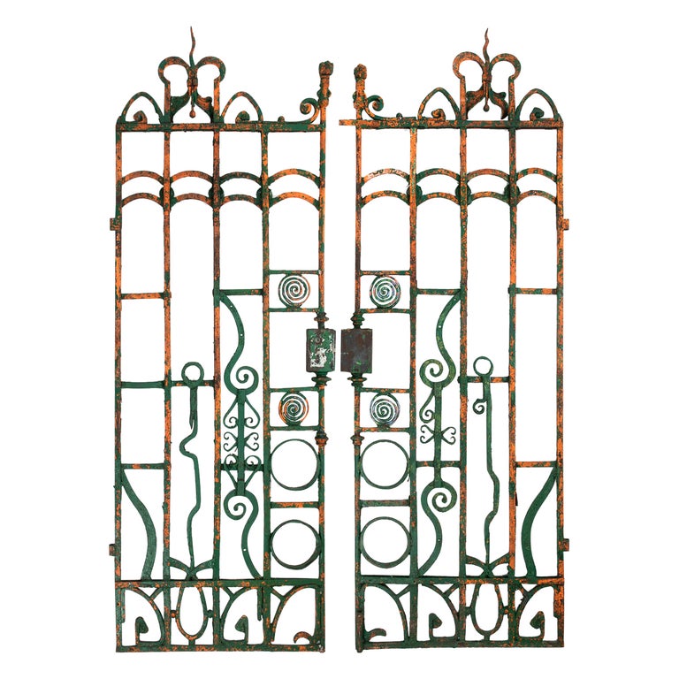 Pair of Antique Wrought Iron Gates in Original Flaky Paint, circa 1900 ...