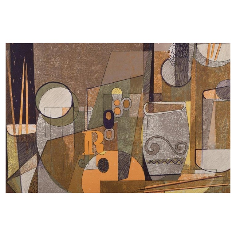 Helge Ernst '1916-1991', Test Print on Paper, Modernist Composition For ...