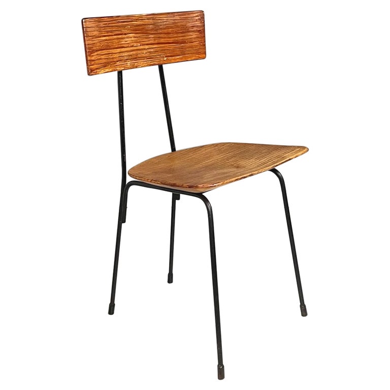 Italian Mid-Century Wooden and Black Enamelled Metal Rod Chair, 1950s ...