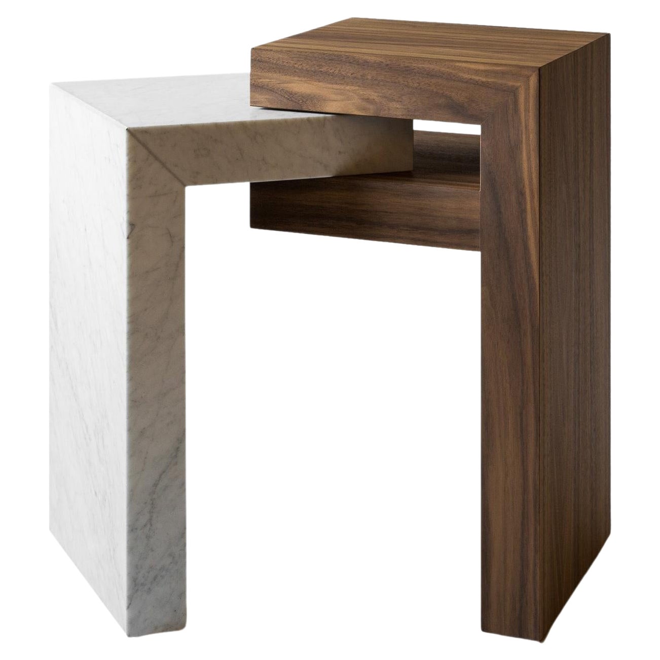 Yume Walnut and Travertine Side Table by Joyful Homes For Sale at 1stDibs