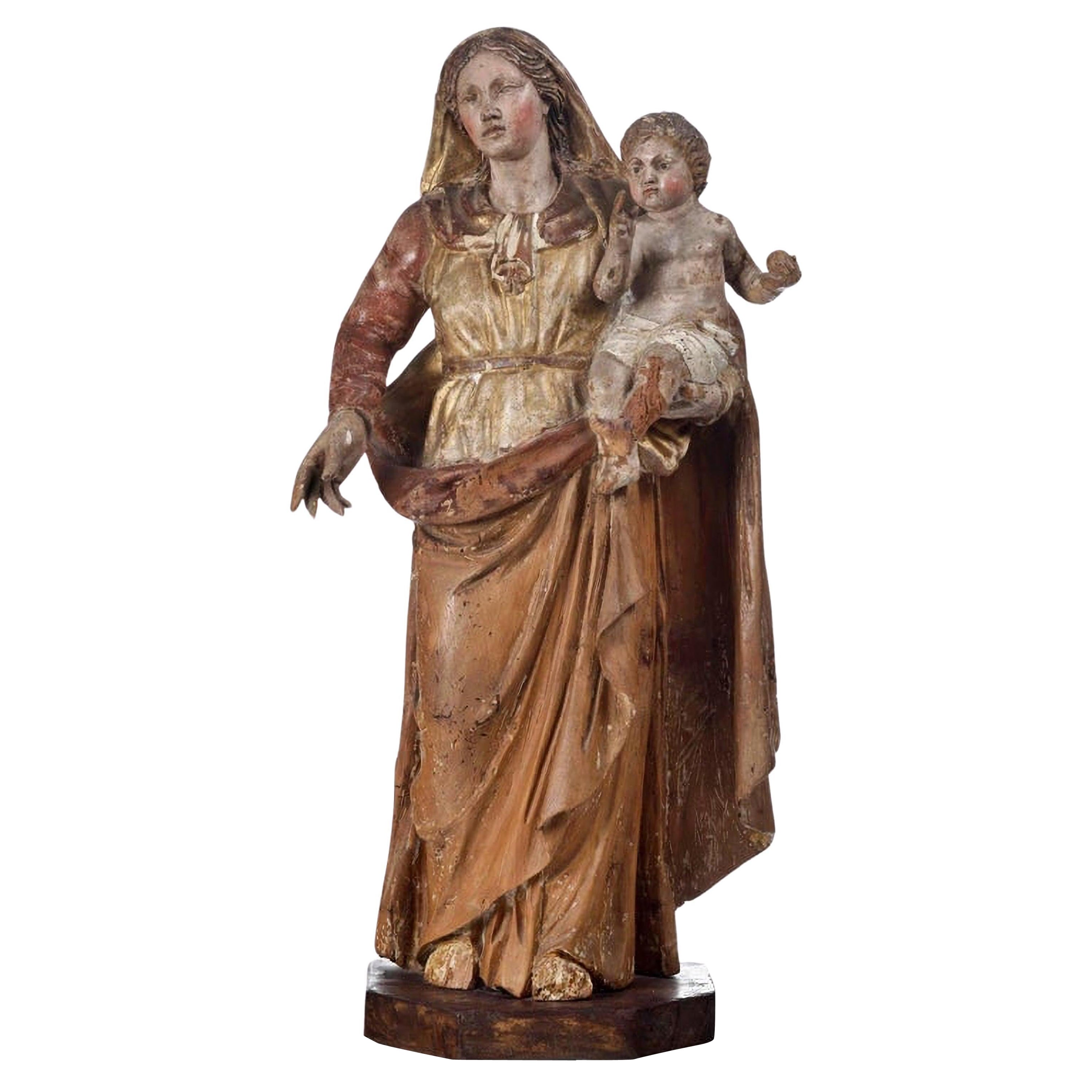 17c Madonna and Child Statue For Sale at 1stDibs