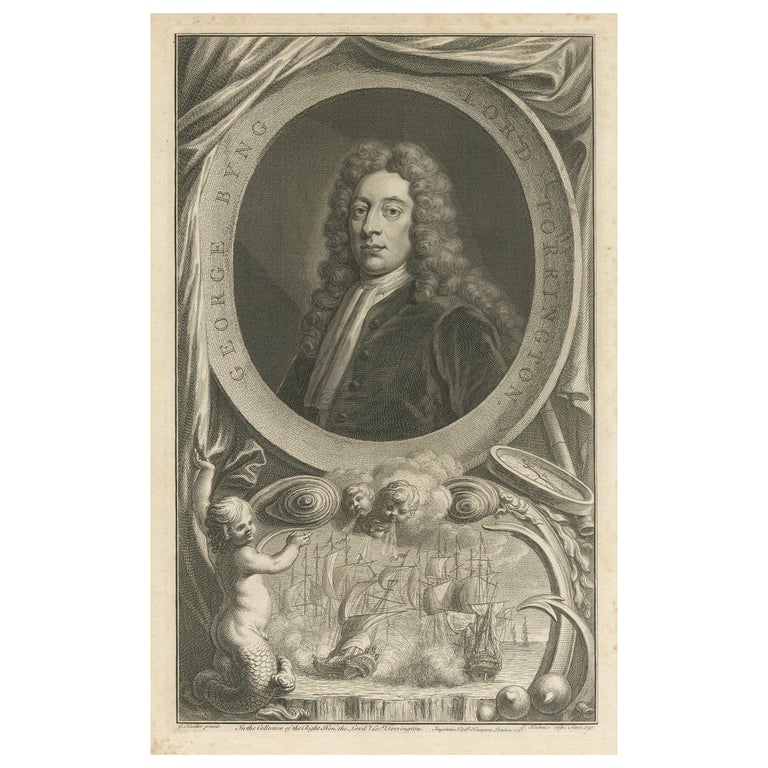 Antique Portrait of Admiral of the Fleet George Byng, 1st Viscount ...