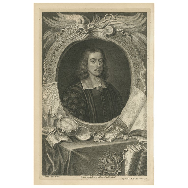 Antique Portrait of Thomas Willis, English Doctor For Sale at 1stDibs