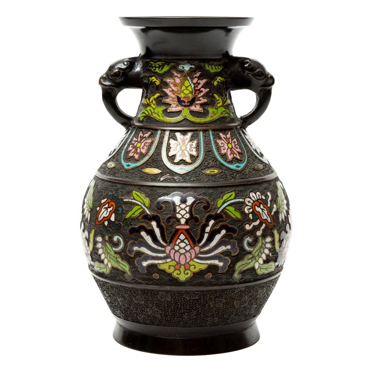 Bronze Oriental Champleve Vase Bulbous For Sale at 1stDibs