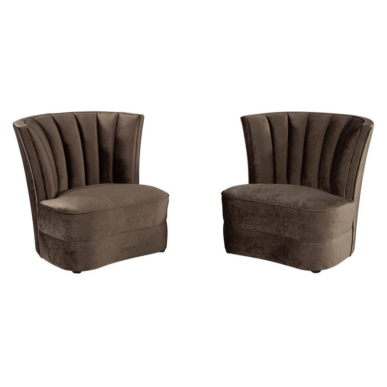 Pair of Mid-Century Modern Curved Channel Back Lounge Chairs For Sale ...