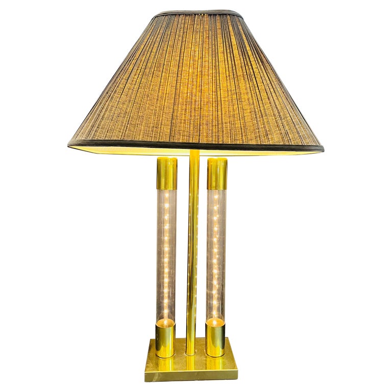 Vintage Cylindrical Post Modern Light Up Brassy and Transparent Tube ...