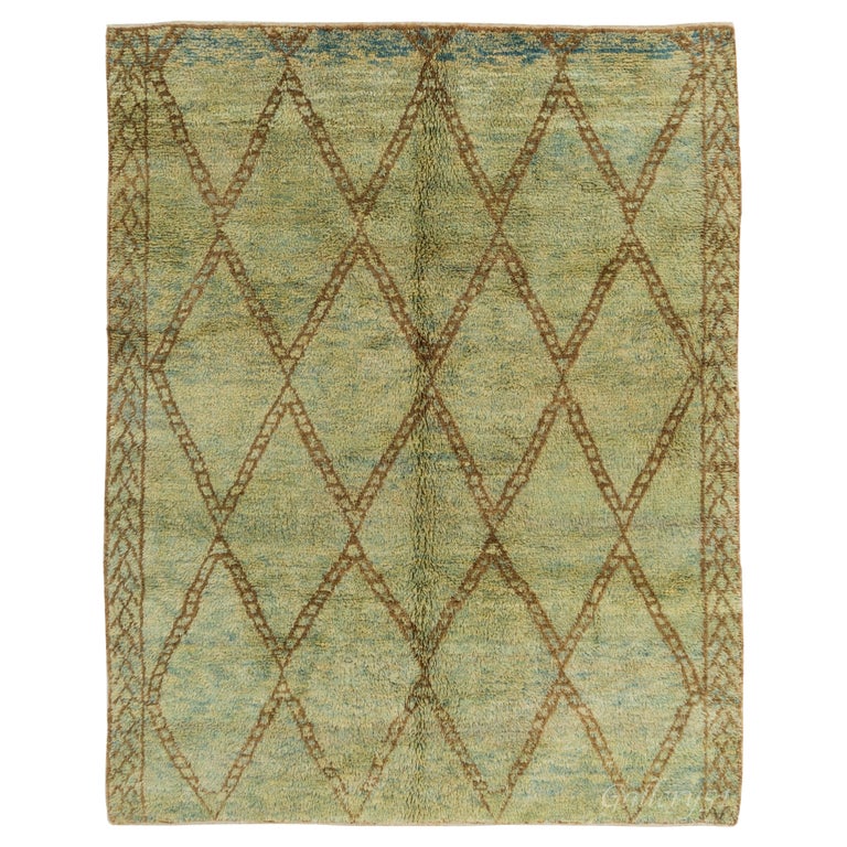 Modern Handmade Wool Moroccan Berber Rug in Sage Green, Blue, Brown ...