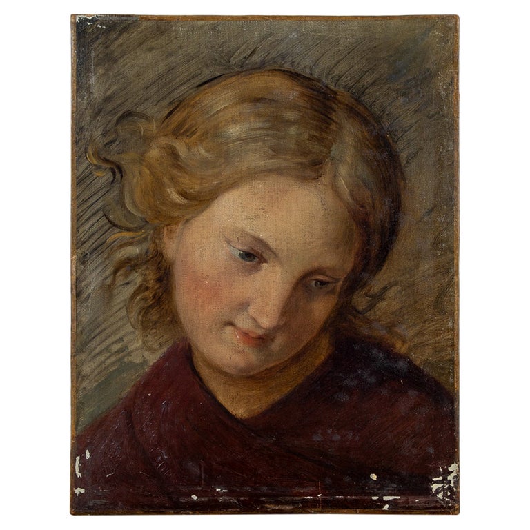 Charming Oil on Canvas Portrait of a Girl, 1829-1885 For Sale at 1stDibs