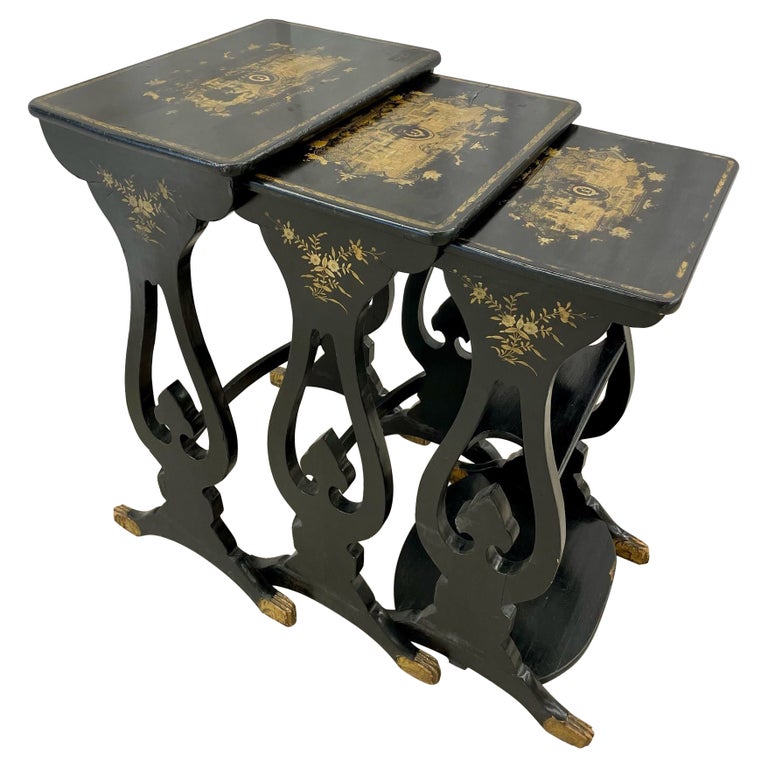 Ensemble de tables gigognes chinoises ébénisées, tables empilables ...