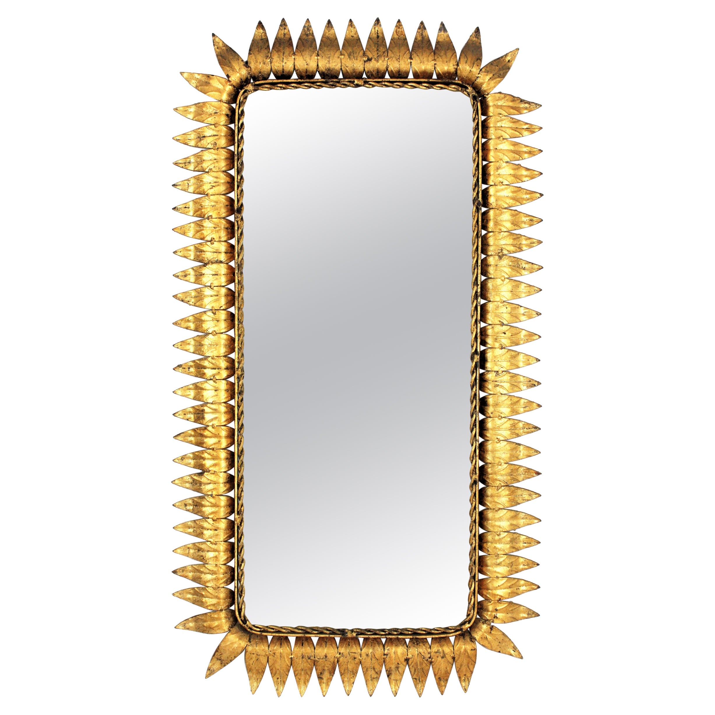 Vtg Italian Hollywood Regency Gold Gilt Iron Oval Floral Wall Mirror w ...