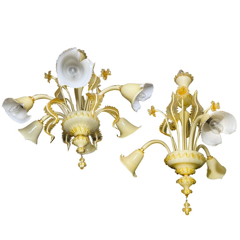 Spectacular Pair of Murano Gold Chandeliers, 1960s For Sale at 1stDibs