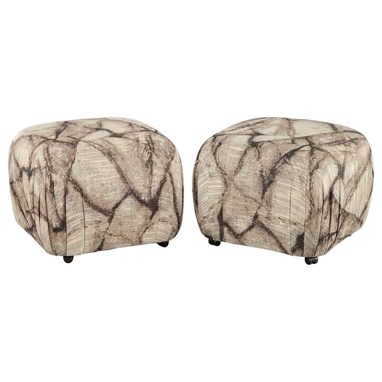Pair of Modern Upholstered Ottoman Stools on Casters For Sale at 1stDibs