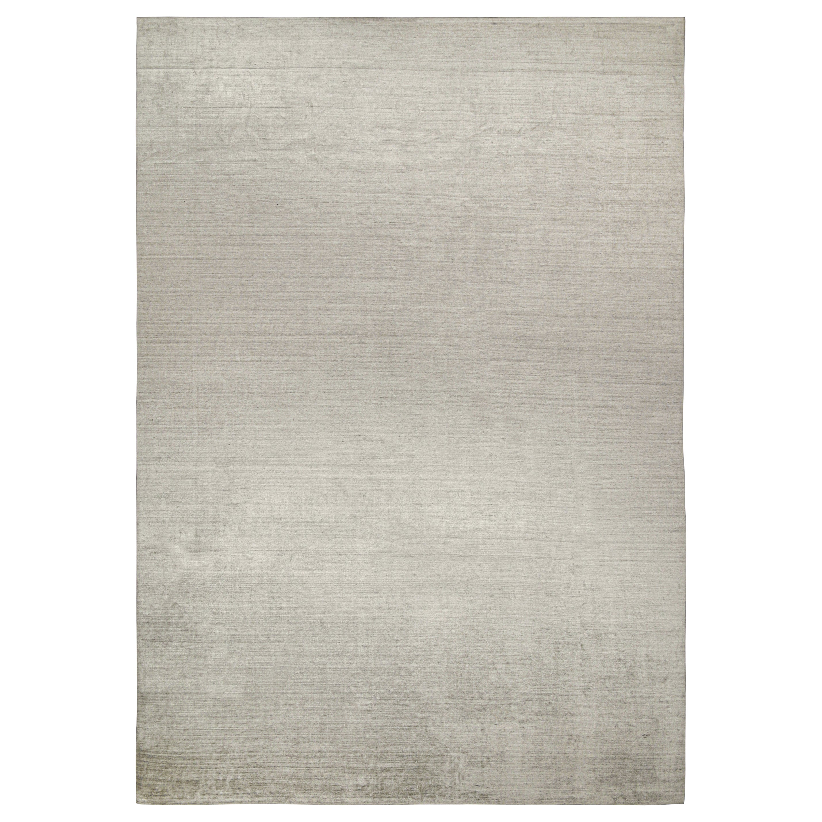 Rug and Kilim’s Plain Modern Rug in Solid Silver and Off-White Tone-on ...