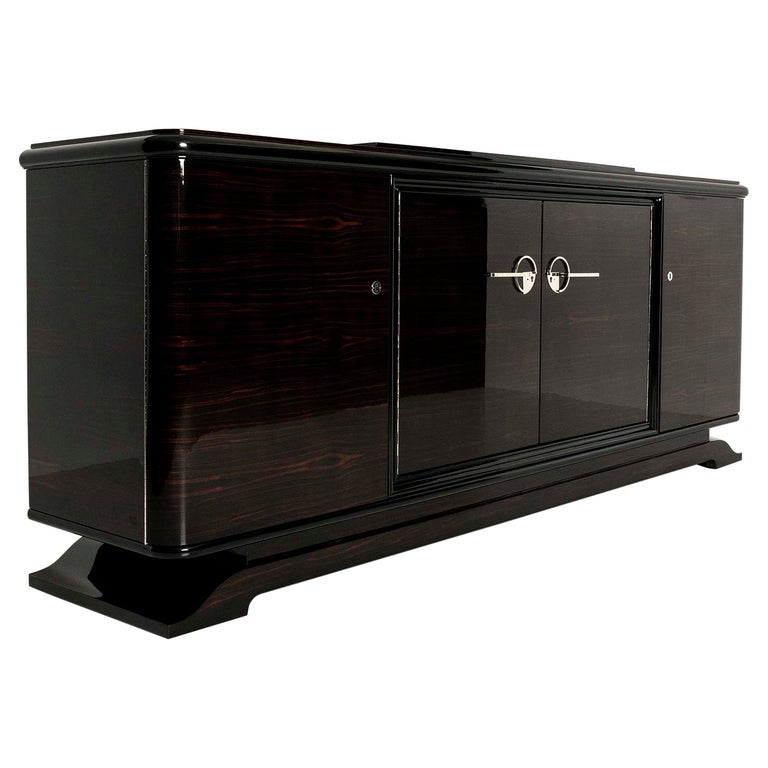 Art Deco Sideboard in Lacquered Zebrano Veneer with Nickel Handles ...