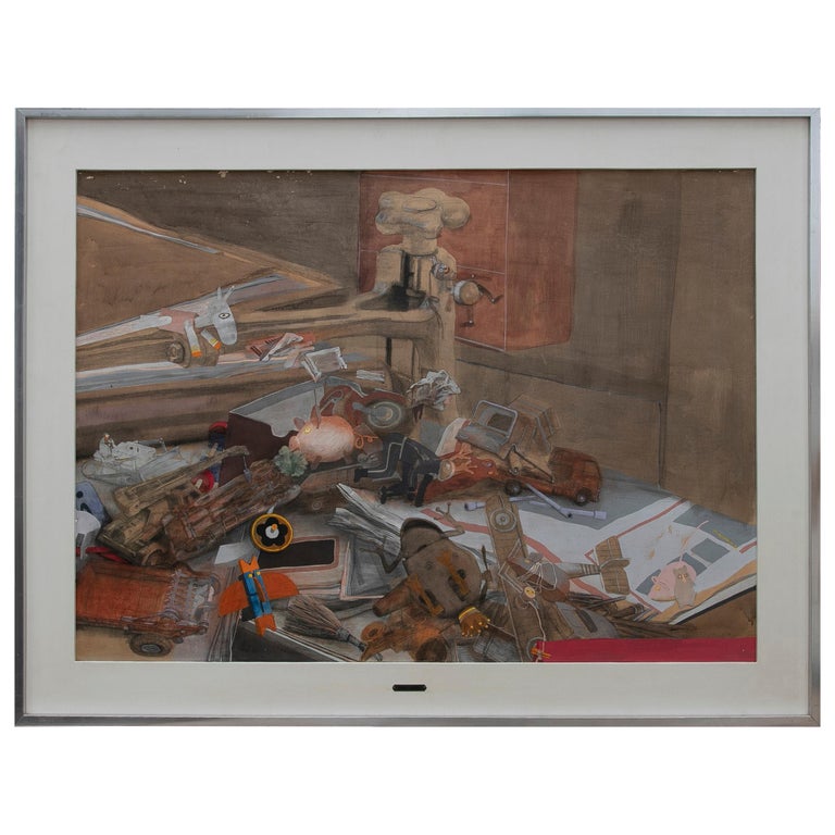 Watercolour of "Composition" by Manuel Alcorlo Barrero Year 1971 ...