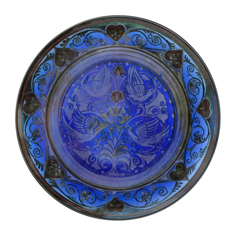 Pilkington's Lustre Plate Decorated with Birds with a Border of Hearts ...