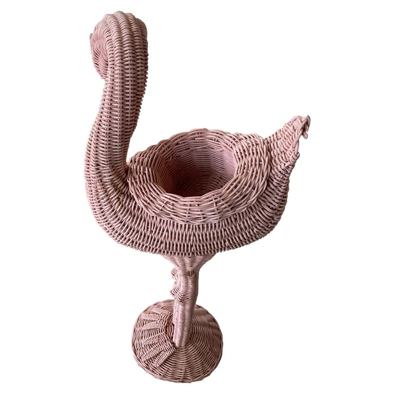 Vintage Palm Beach Pink Wicker Flamingo Plant Stand Pot Holder Garden ...