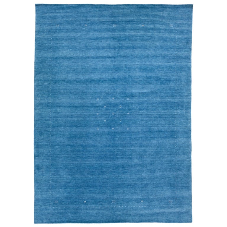 Blue Modern Persian Gabbeh Handmade Wool Rug With Minimalist Motif For ...