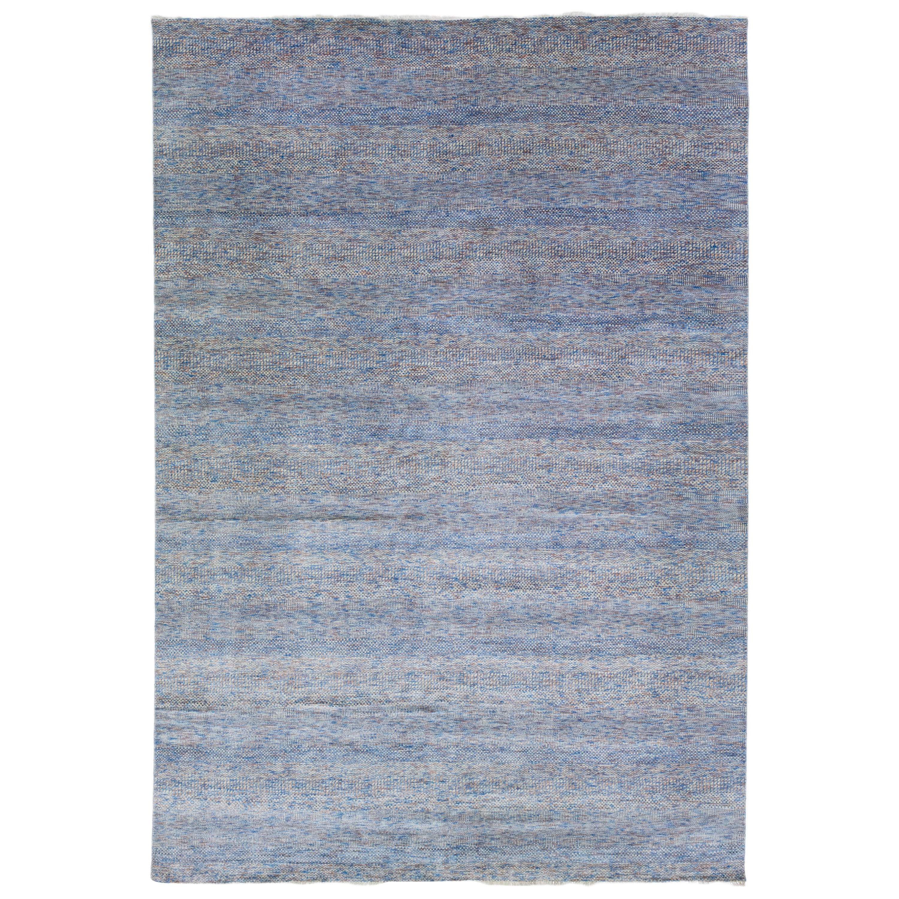 Green Modern Savannah Handmade Geometric Square Wool Rug at 1stDibs