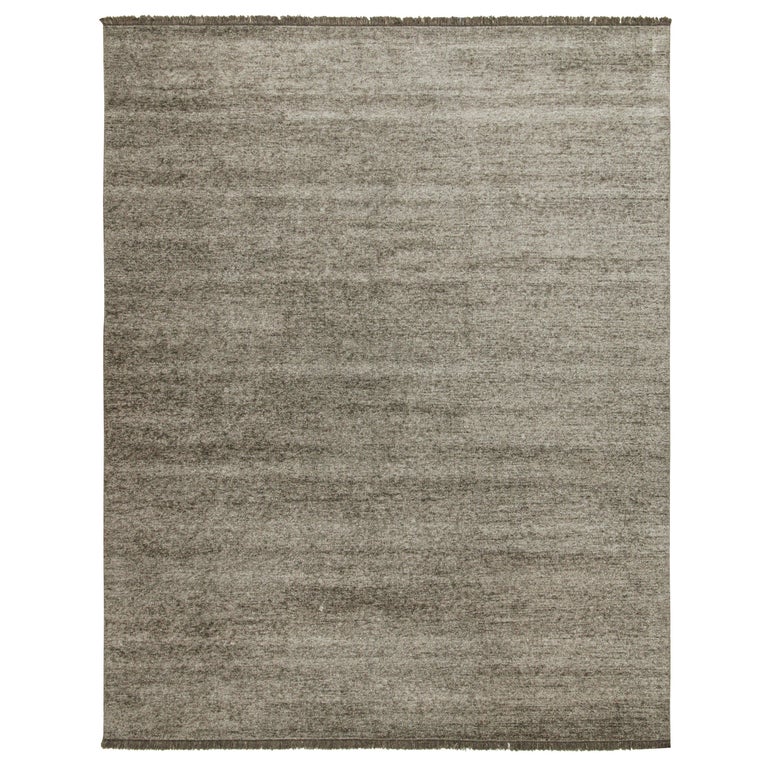 Rug and Kilim’s Modern Rug in Solid Silver-Grey Tone-on-tone Striae For ...