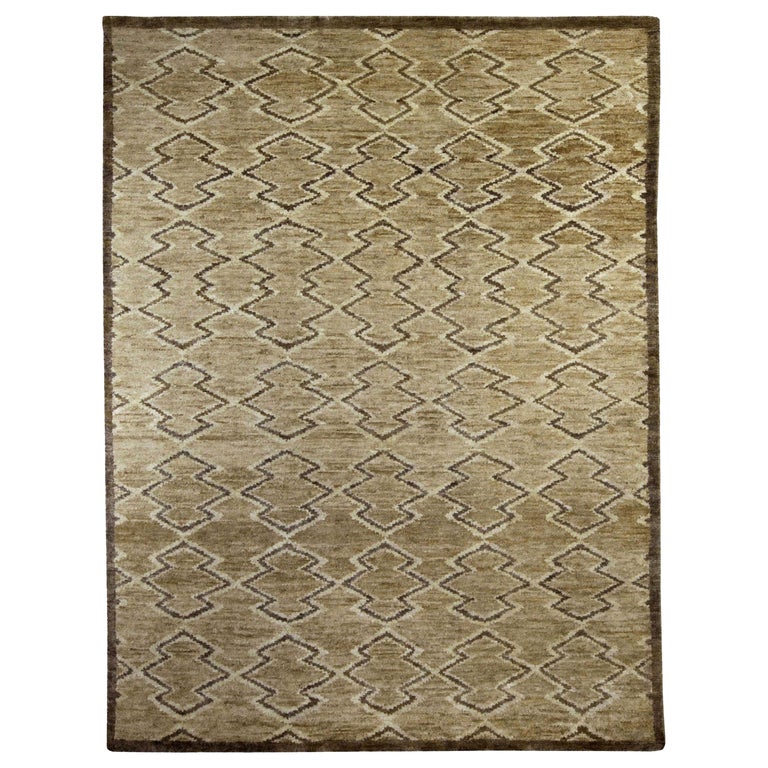 Tapis Aztec marron contemporain fait main à l'ourlet par Doris Leslie ...