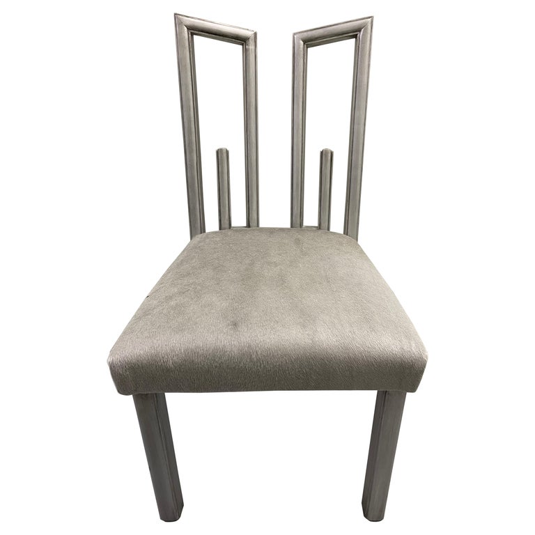 James Mont Silver Greek Key Motif Side Chair For Sale at 1stDibs