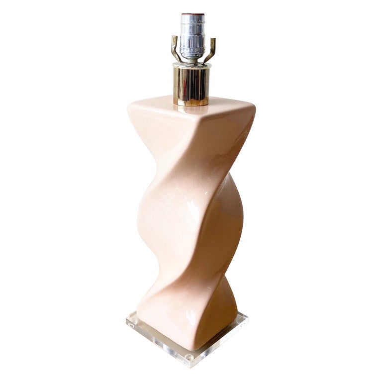 Postmodern Pink Ceramic and Lucite Swirled Table Lamp For Sale at 1stDibs