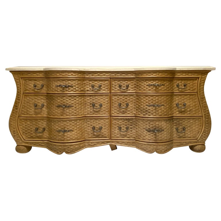 Coastal Wicker Chest by Whitecraft for Woodard Serpentine W/ Travertine ...