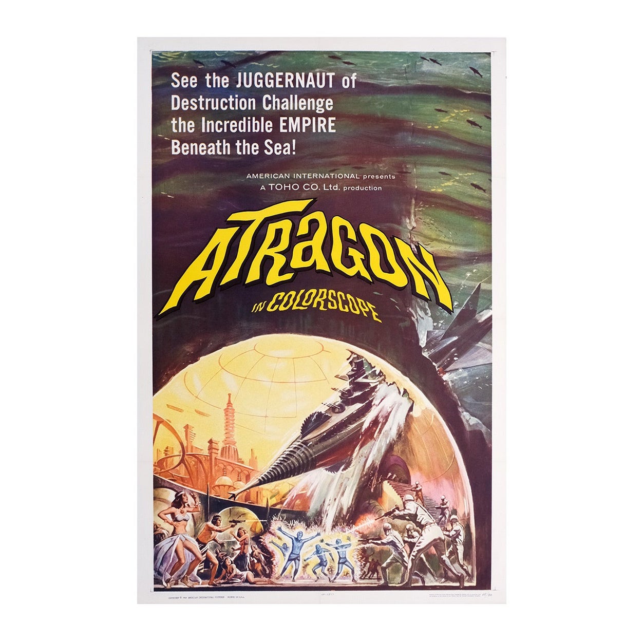 Atragon '1963' Original Vintage Sci-Fi Poster Mint, Linen Backed For ...