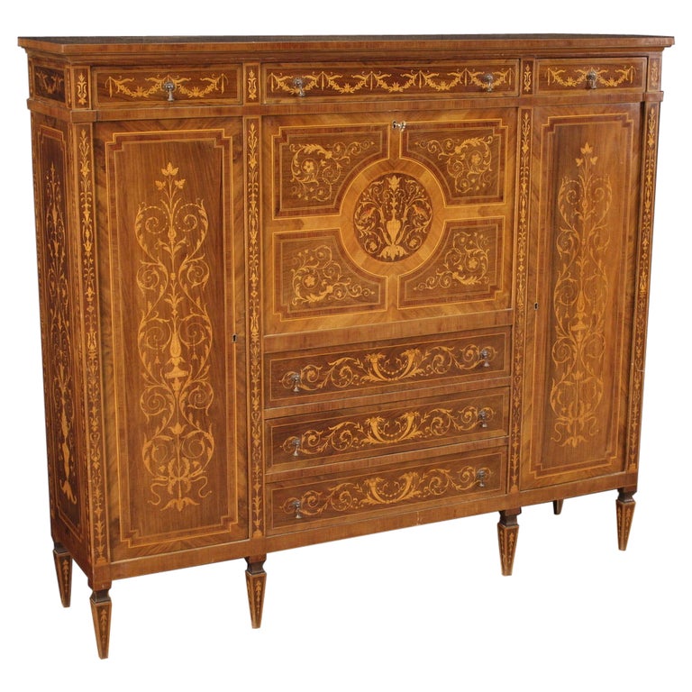 20th Century Inlaid Wood Italian Louis XVI Style Wardrobe Bookcase ...