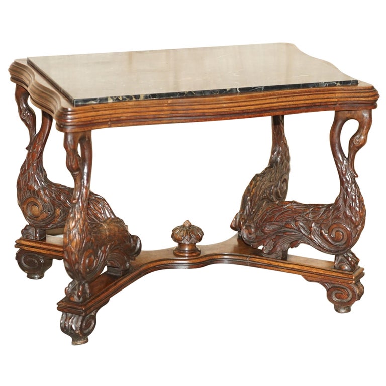 ENGLISH CIRCA 1880 ORNATELY HAND CARVED SWAN OAK SiDE END TABLE SOLID ...