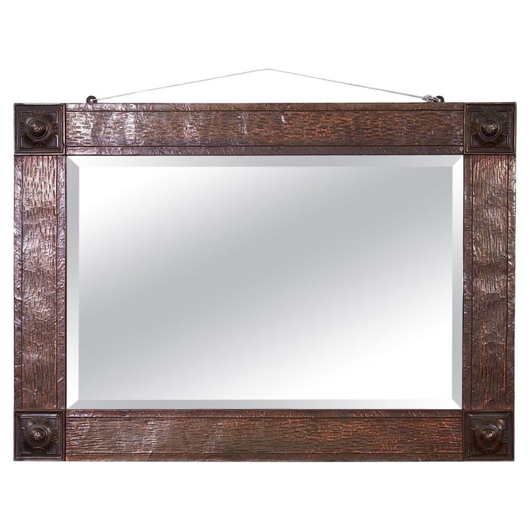 Arts and Crafts Rectangular Copper "Bark" Mirror For Sale at 1stDibs