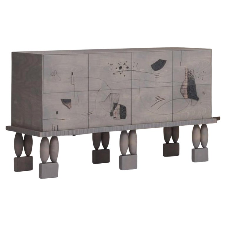 Handmade Low Commode with Pyrography by Jiří Krejčiřík For Sale at 1stDibs