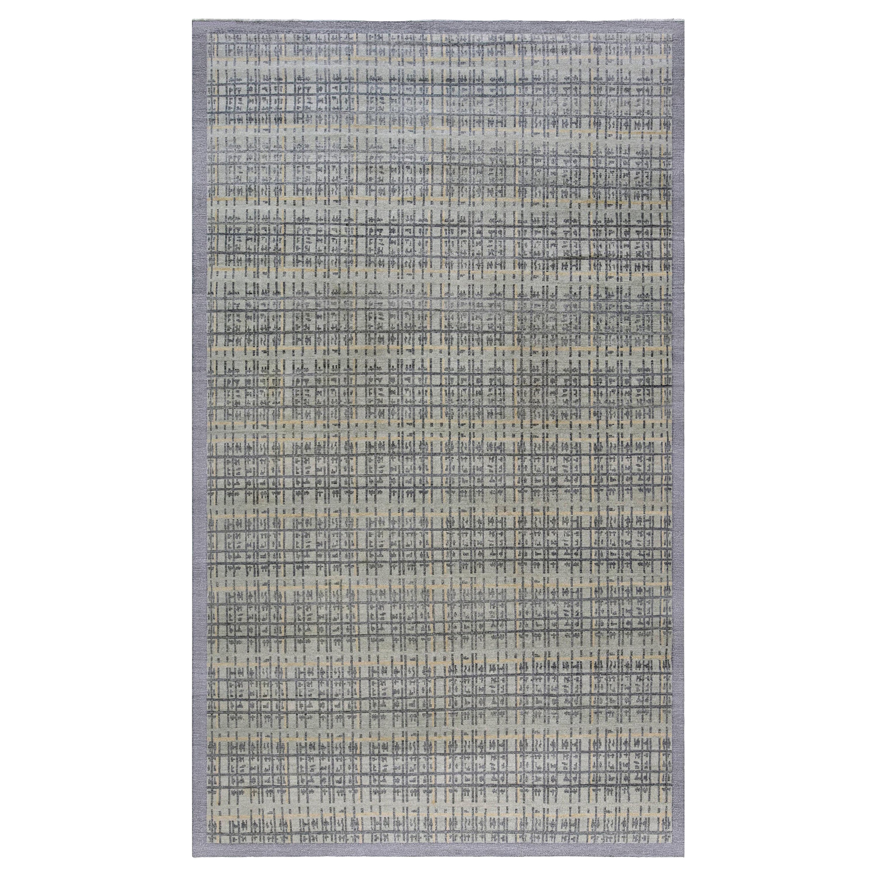 Contemporary Geometric High-low Knotted Wool and Silk Rug by Doris ...
