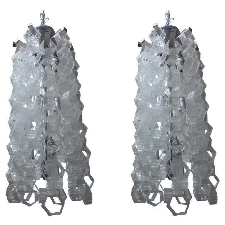Pair of Murano Glass Mid-Century Modern Chain Link Chandeliers For Sale ...