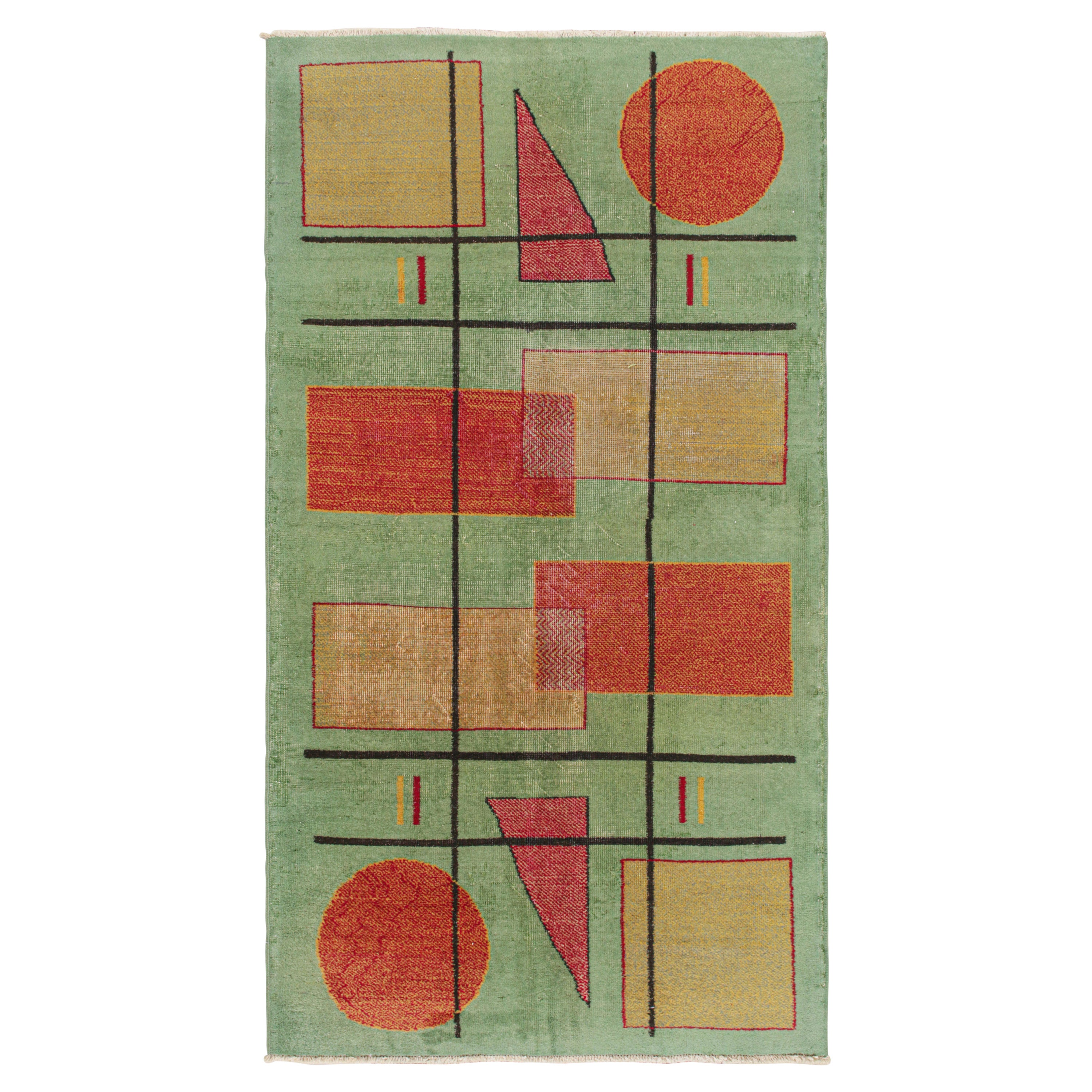 Vintage Zeki Müren Rug in a Green and Brown Geometric Pattern by Rug ...