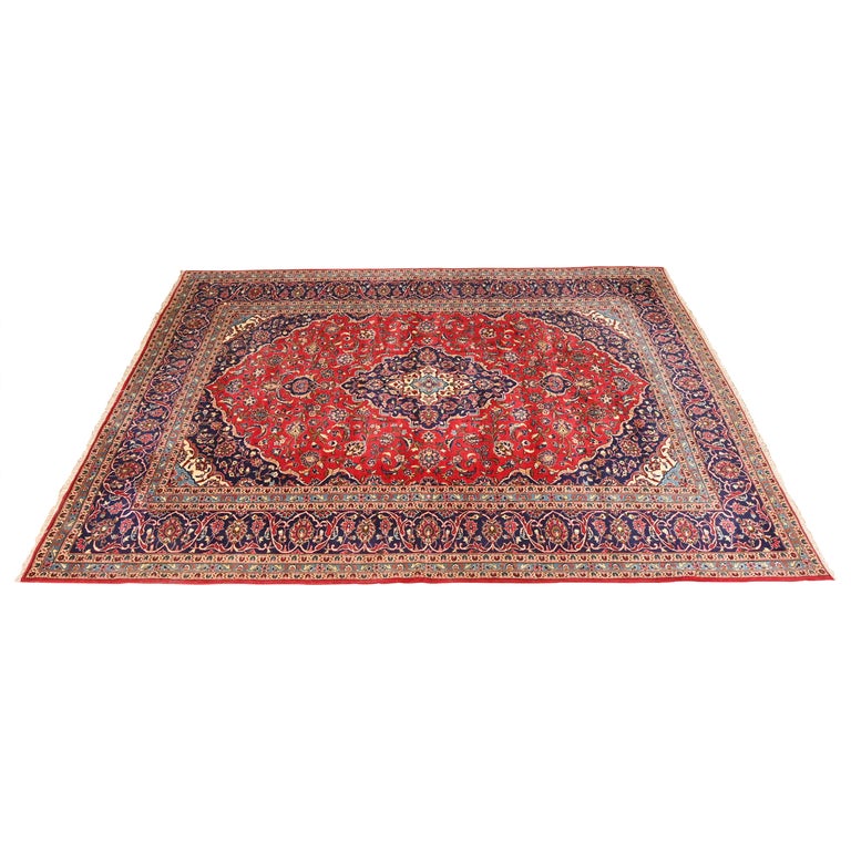 Vintage Hand-Knotted Persian Kashan Room Size Wool Area Rug For Sale at ...