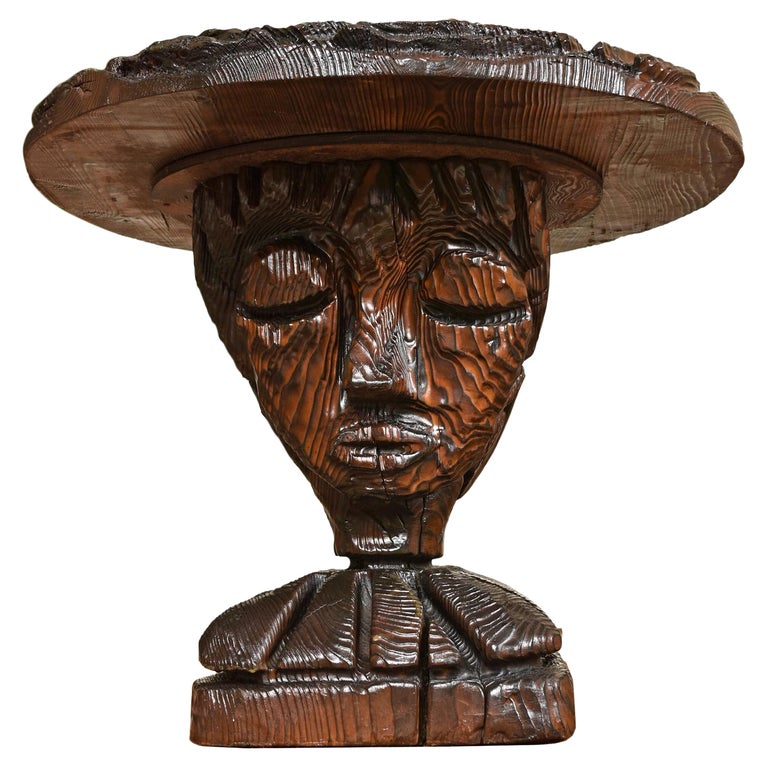 Hand Carved Witco Wood Female Figurative Cocktail Table For Sale at 1stDibs