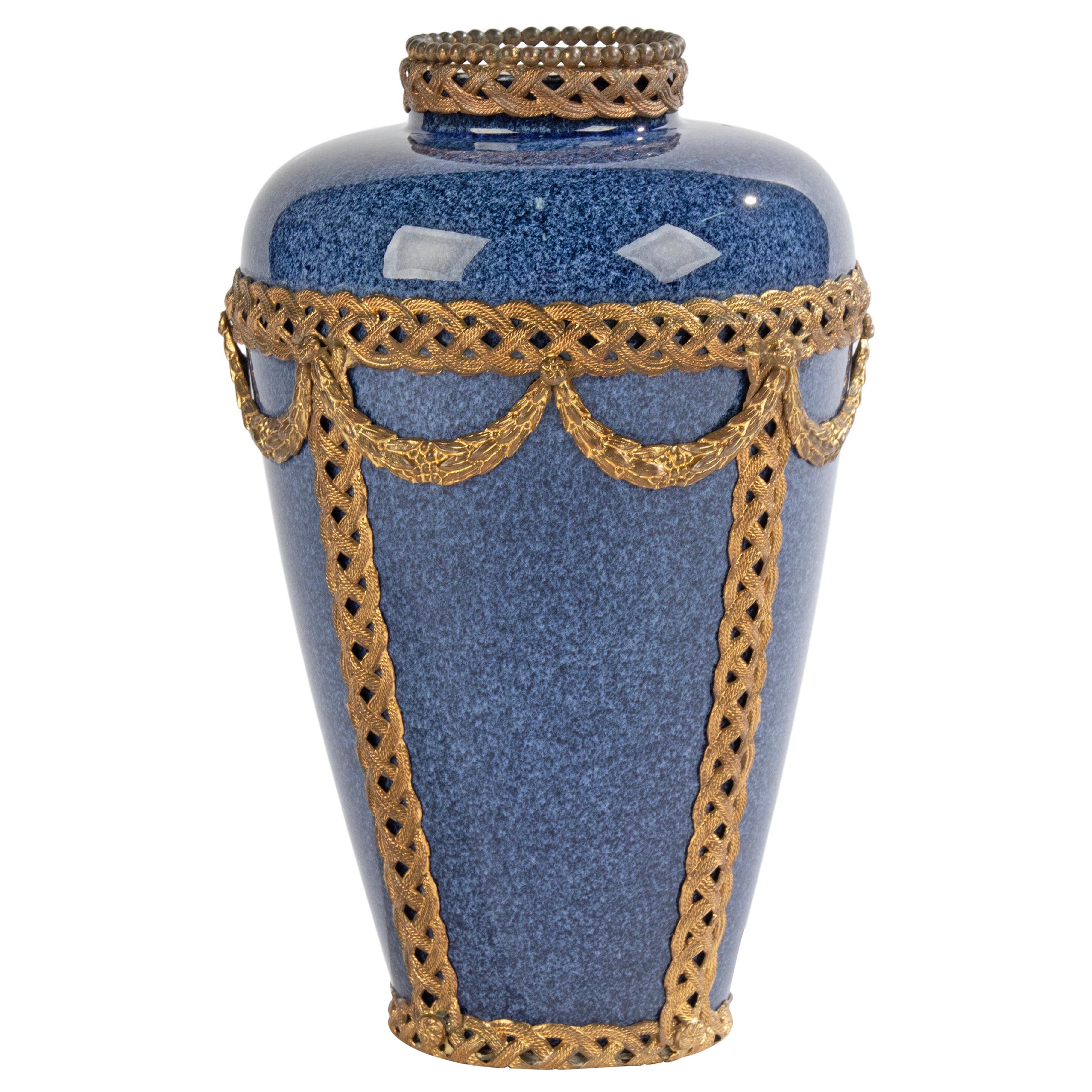 Cobalt Blue Sevres Vase Painted with Gold Accents Like Peacock Feathers ...