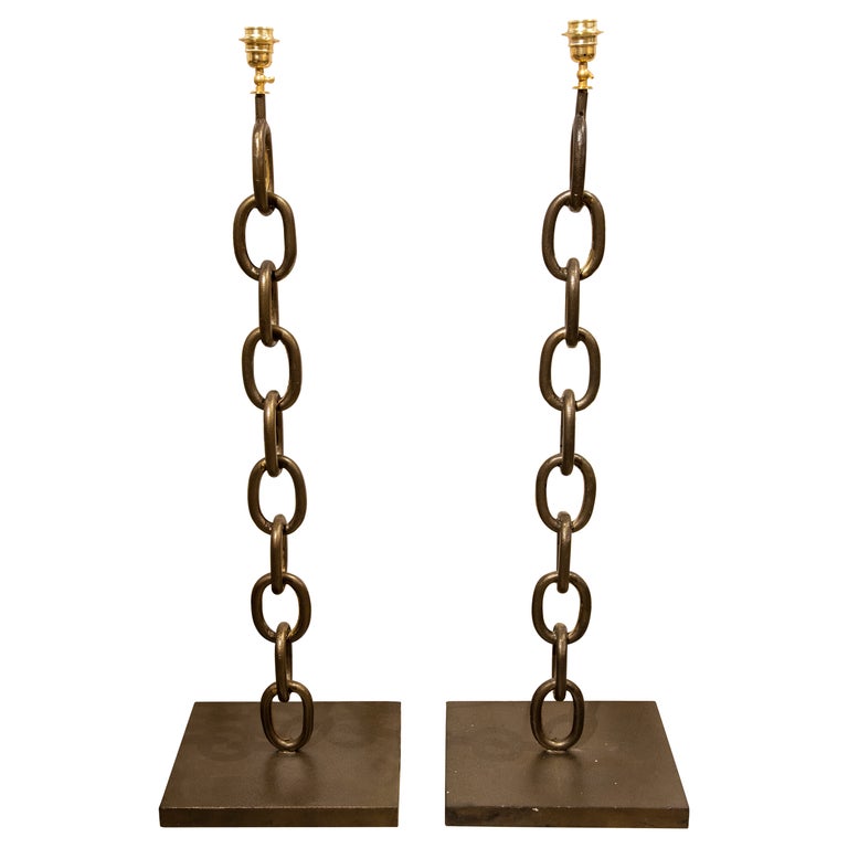 Pair of Iron Lamps in the Shape of a Chain For Sale at 1stDibs