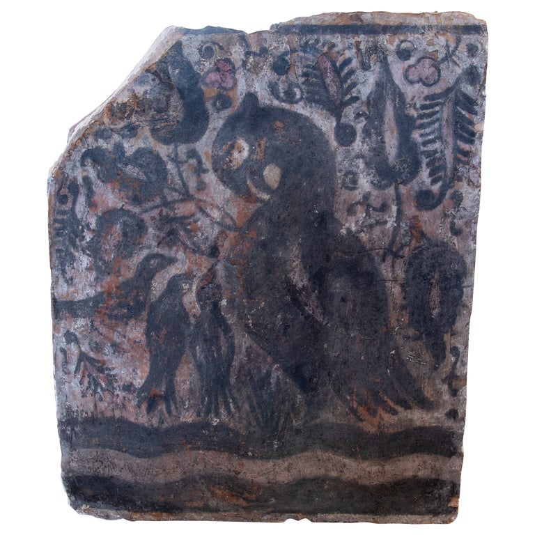 19th Century Spanish Terracotta Tile "Socarrat" of Birds and Flowers ...