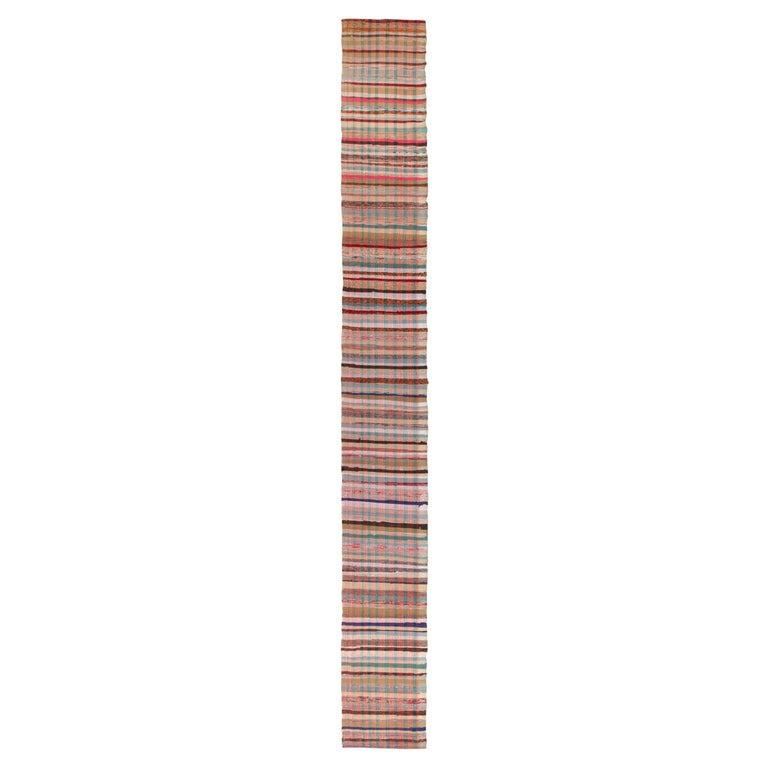 Rug and Kilim’s Oversized Flat Weave Runner in Pink and Colorful Plaid ...