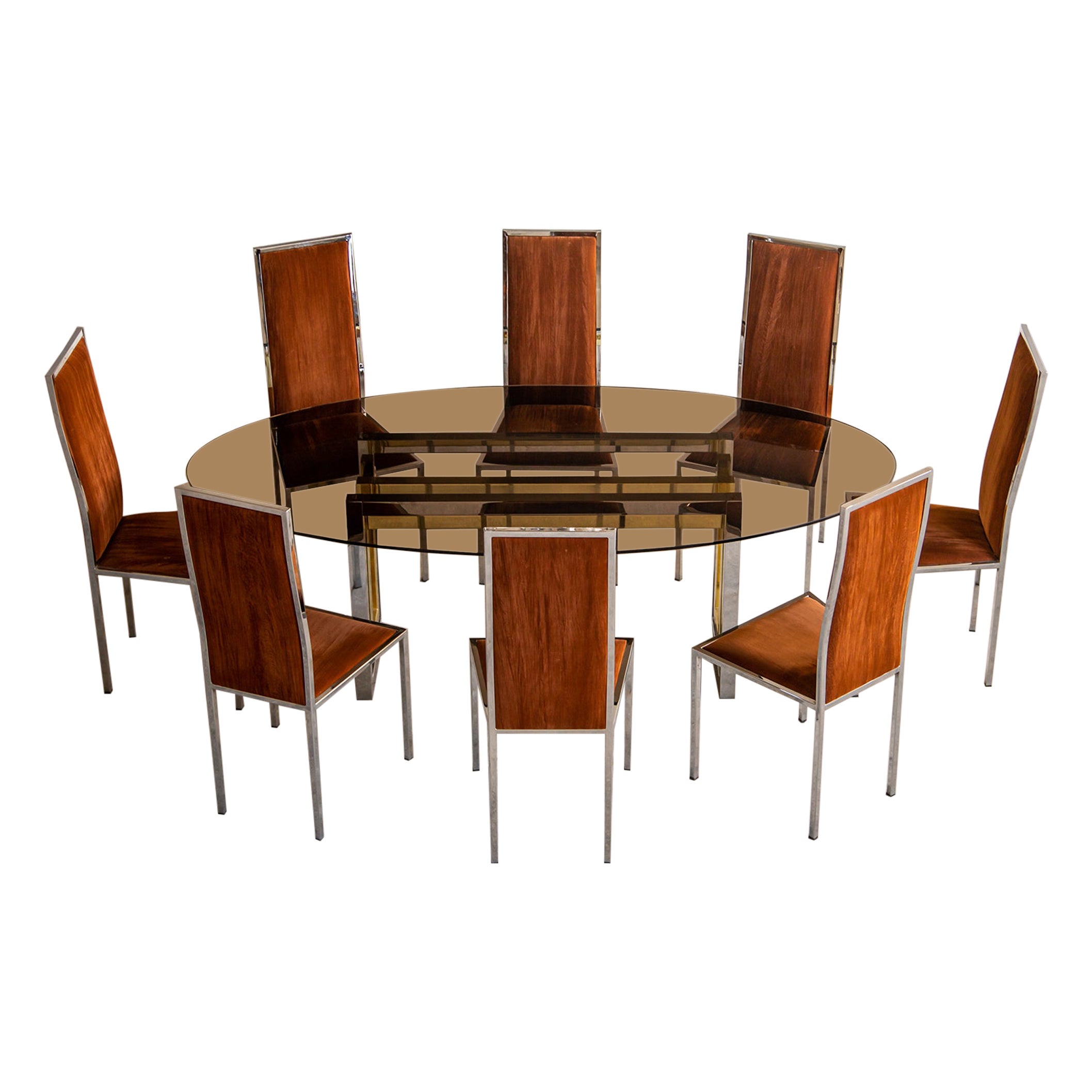 Stunning set of 8 dining chairs by Renato Zevi in brown calf leather ...