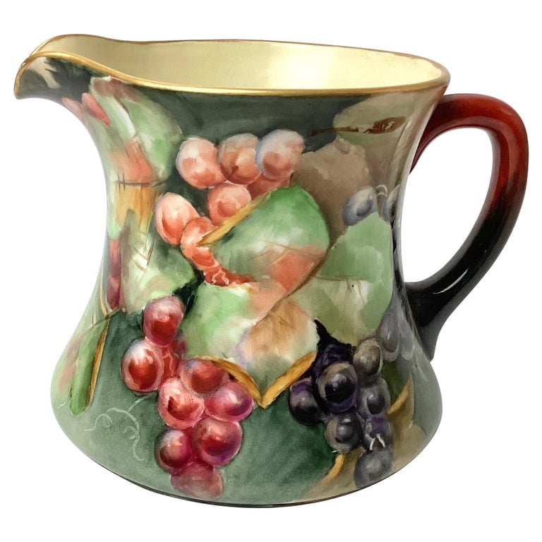 Large Limoges Water Pitcher Hand Painted with Grapes For Sale at 1stDibs