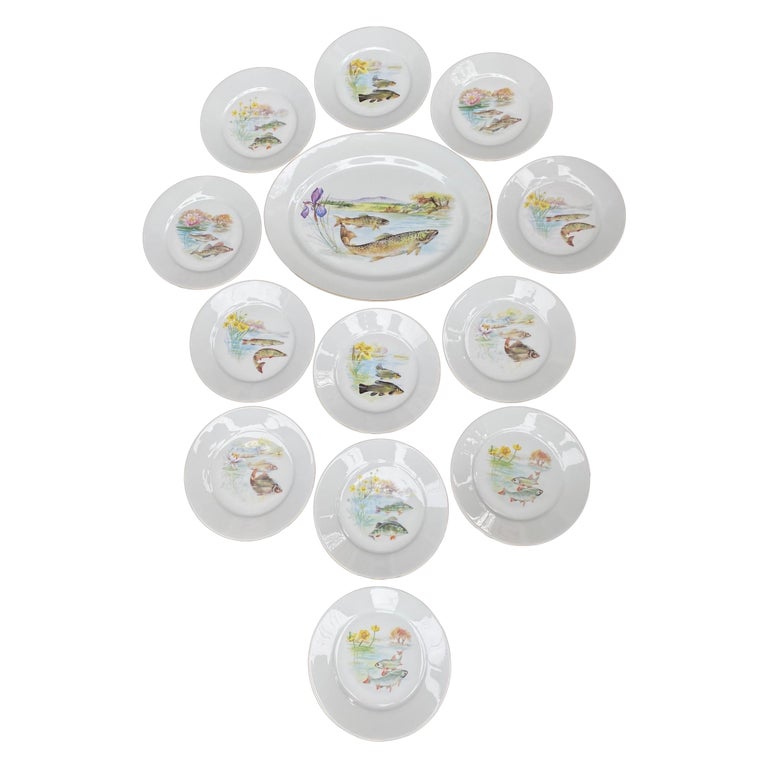Vintage French Limoges Porcelain Fish Set For Sale at 1stDibs