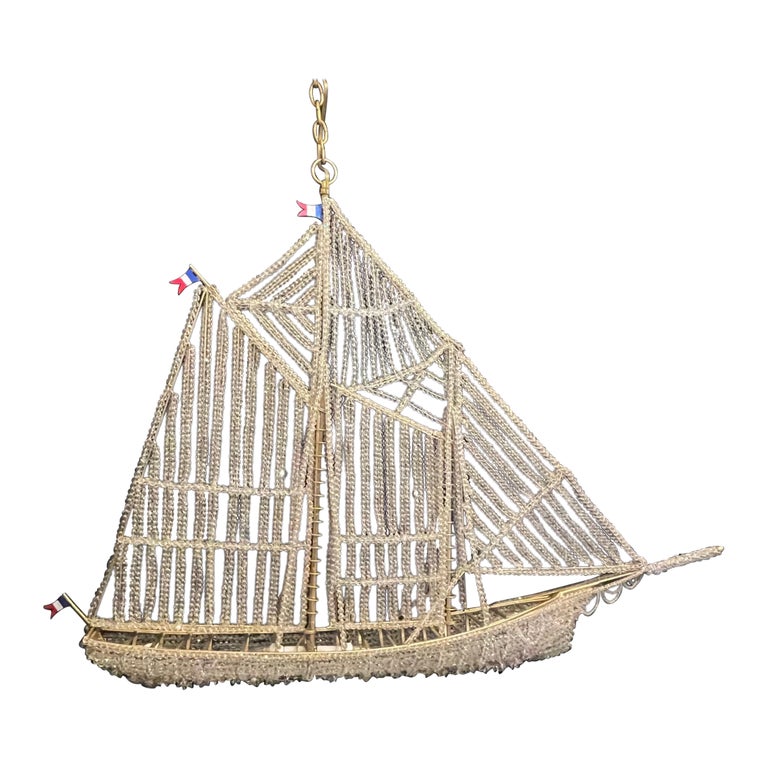 Beautiful Vintage Large Italian Crystal Beaded Gilt Boat Chandelier ...
