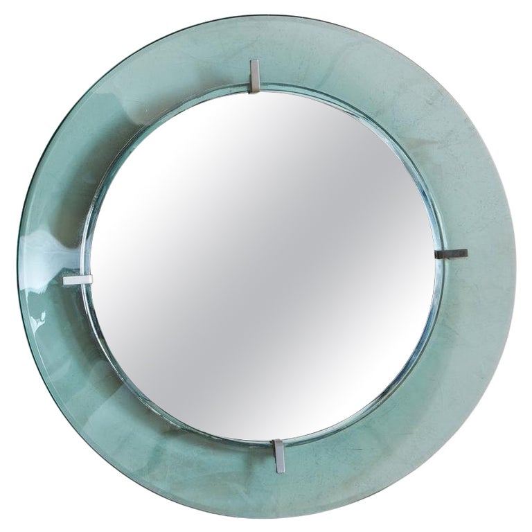 Round Blue Glass Frame Mirror, Italy, 20th Century For Sale at 1stDibs